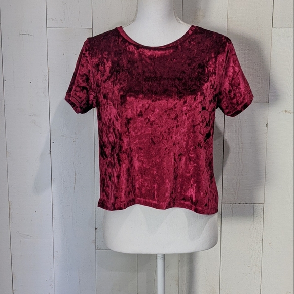 Love Charm | Tops | Velvet Cropped Top In Deep Red | Poshmark